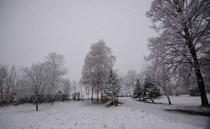 It Snows in High Mountain Countries Stock Photo - Image of cold, fall ...
