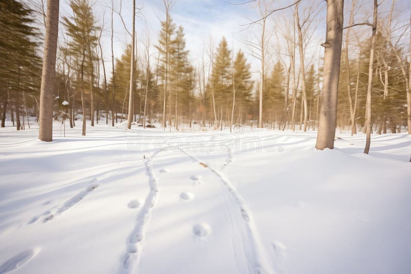 Snowshoe Tracks Circling Clearing Stock Photo - Image of tracks ...