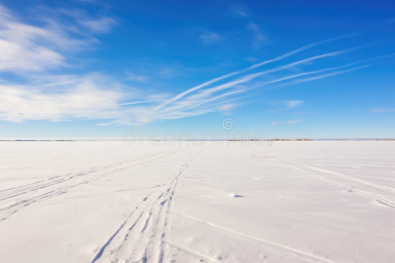 Snowshoe Tracks Forming a Loop on a Wide Expanse of Ice Stock ...