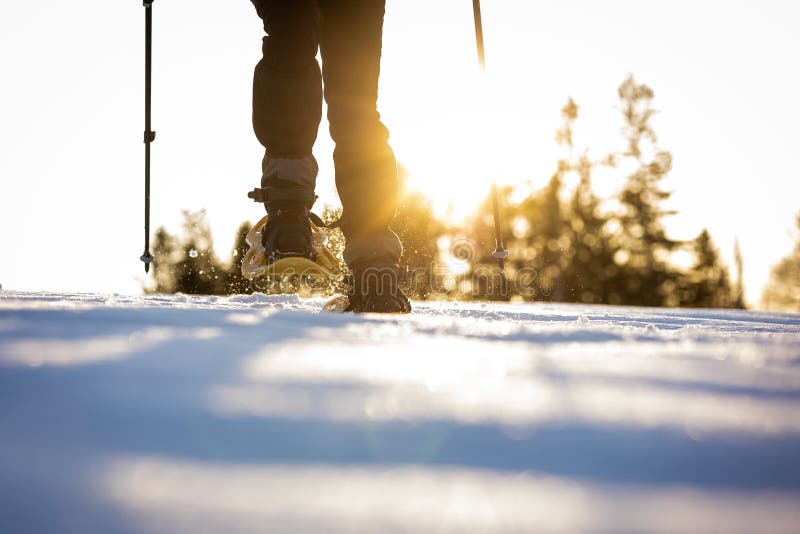 Snowshoeing in Winter in Deep Snow Stock Image - Image of climber, hike ...