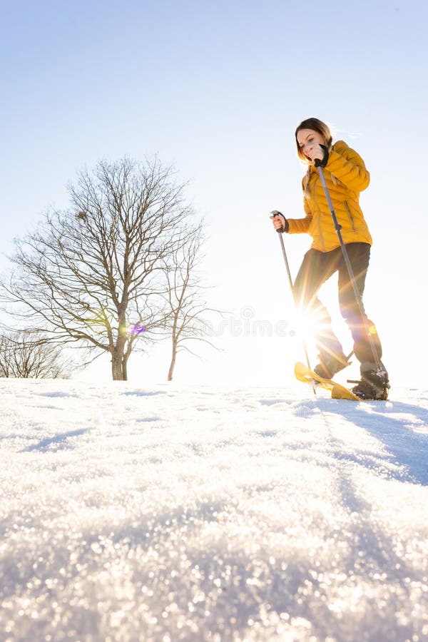 Snowshoeing in Winter in Deep Snow Stock Photo - Image of cold, frost ...