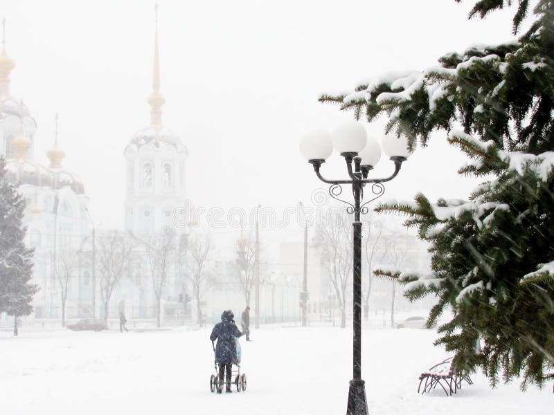 Snowstorm in the City in February Stock Photo - Image of building, snow ...