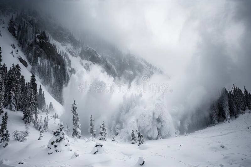 Snowstorm with Heavy Snowfall, Causing Avalanches To Tumble Down the ...