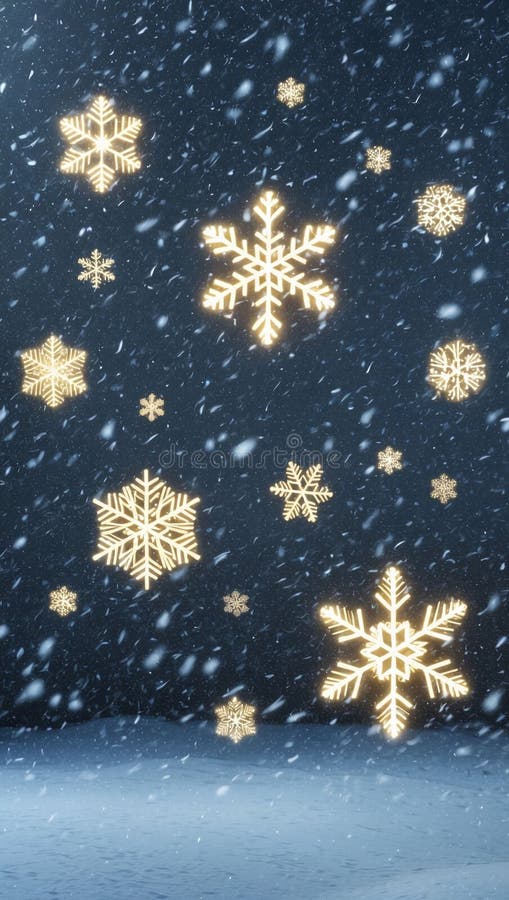 Snowstorm with Snowflakes Shaped As Glowing Abstract Forms Swirling in ...