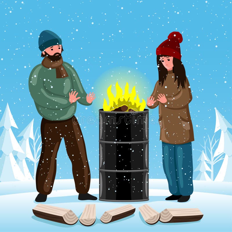 People are Warming Themselves by a Barrel of Fire. Stock Vector ...