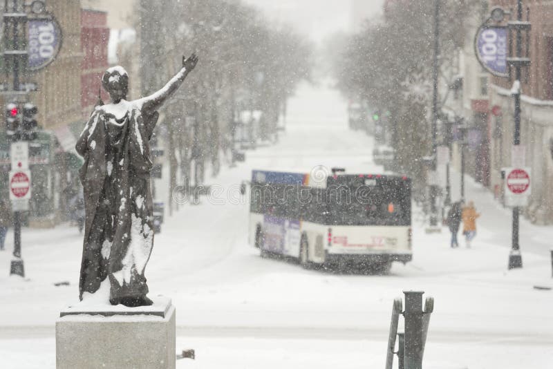 Wisconsin Forward Statue in Winter Stock Image - Image of plinth, route ...