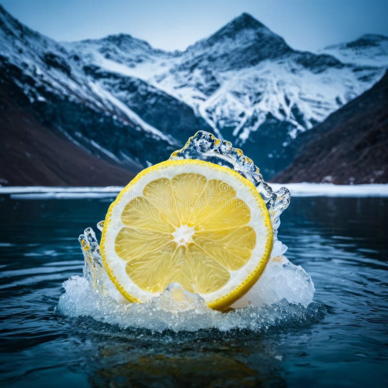 Splash Water Lemon Wrapped in a Crown of Dazzling Ice with a Snowy ...