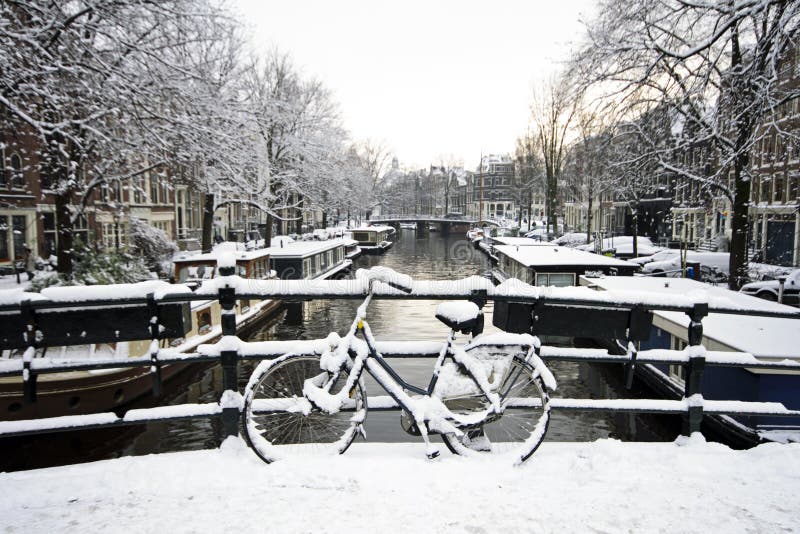 Snowy Amsterdam Netherlands in Winter Stock Image - Image of city ...