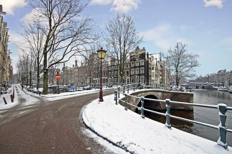 Snowy Amsterdam in Winter in Netherlands Stock Image - Image of snowy ...