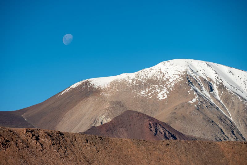 Snowy Andes Hills with Moon in the Sky Stock Photo - Image of white ...
