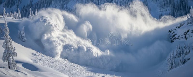 Snowy Avalanche Cascading Down a Mountain in Winter, Dramatic Natural ...