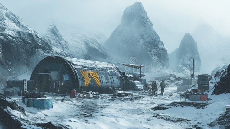 Snowy Base Camp, Fog, Expedition Gear . Stock Image - Image of blue ...