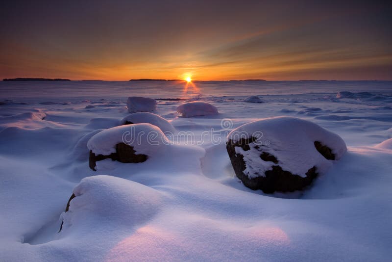 Sunrise and snowy beach stock photo. Image of outdoor - 22470464