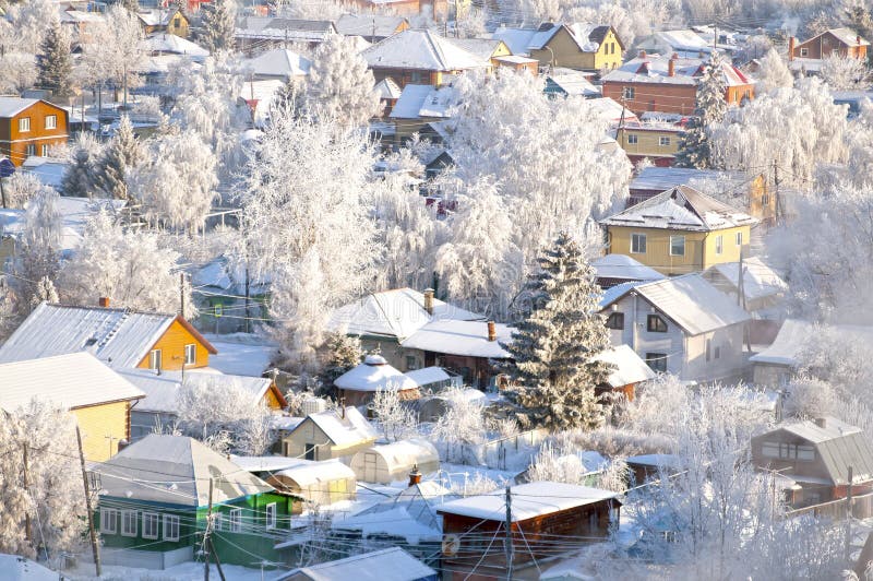 A Snowy, Beautiful Winter in a Russian Village. Top View Stock Photo ...