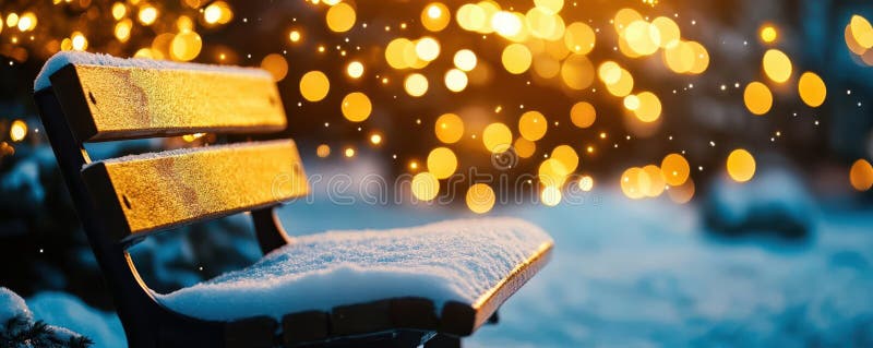 Snowy Bench with Bokeh Lights in the Background Stock Illustration ...