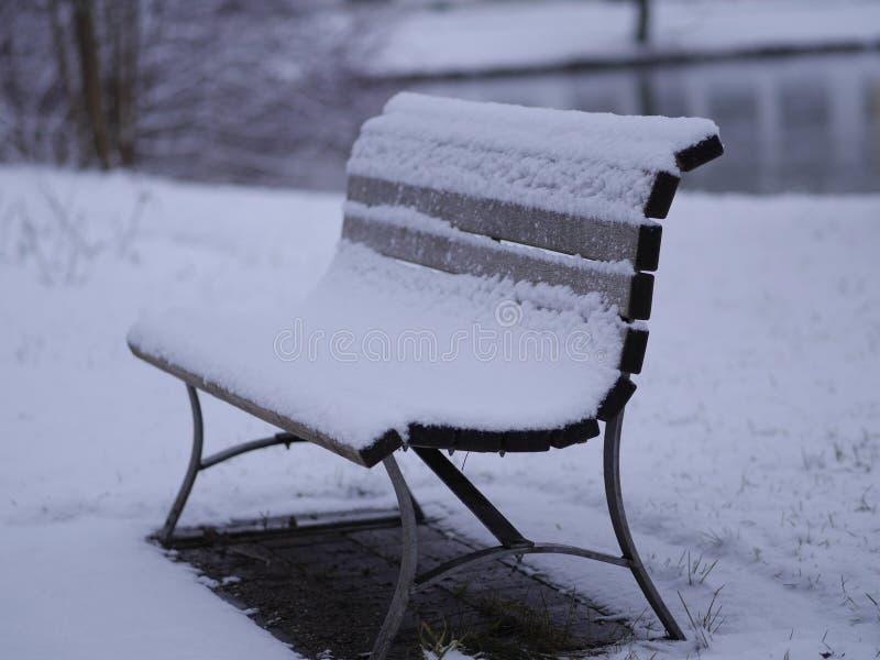 Snowy bench stock image. Image of trekking, snow, winter - 49699641