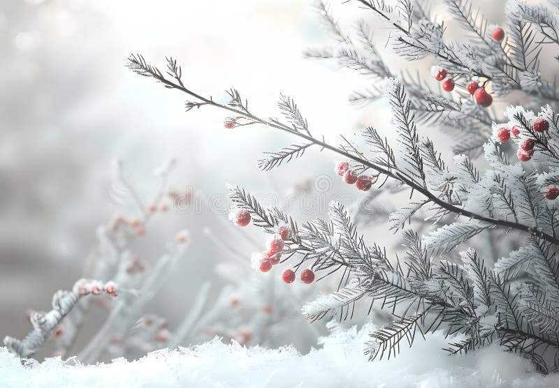 Snowy Branch with Red Berries Winter Background Stock Illustration ...