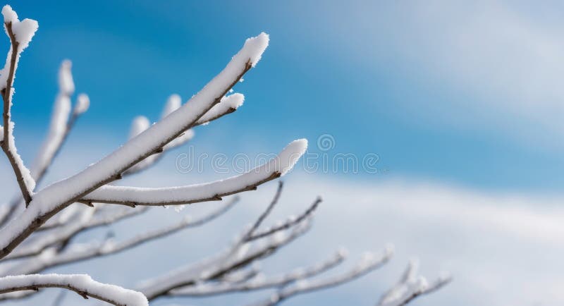 Snowy Branches Framing a Blue Background. Stock Image - Image of ...