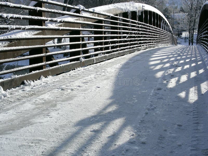 Snowy Bridge stock photo. Image of bridge, shadows, pedestrian - 473980