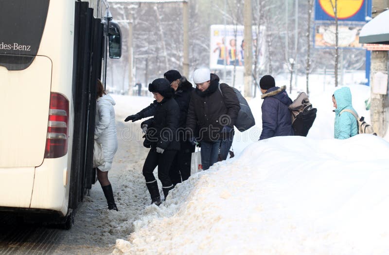 Snowy bus station editorial photo. Image of climate, snow - 23359591