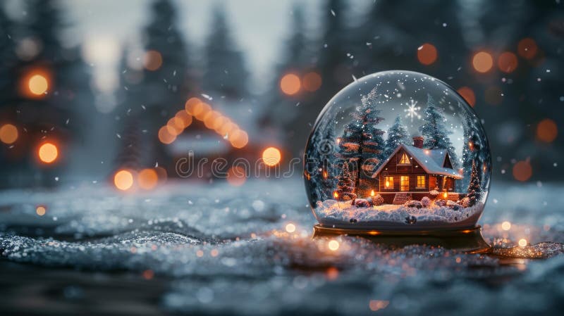 Snowy Cabin Scene Inside a Festive Snow Globe Generative Ai Stock ...