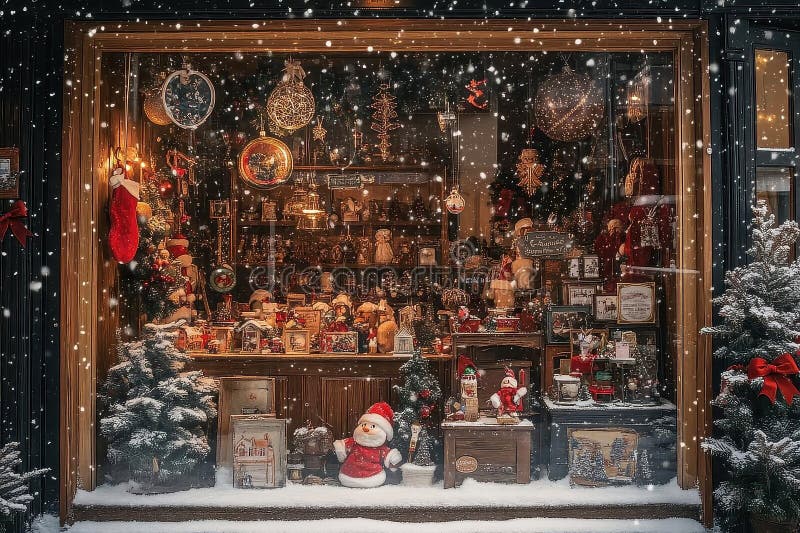 Snowy Christmas Street Scene with Lights and Decor Stock Illustration ...