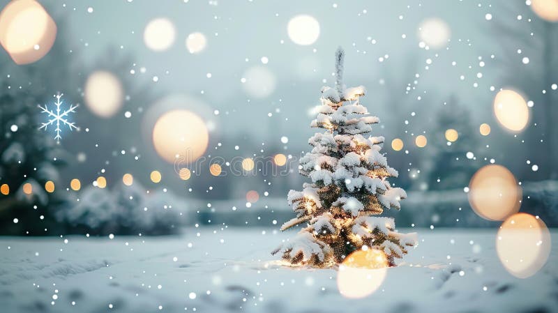 Snowy Christmas Tree stock illustration. Illustration of decorations ...