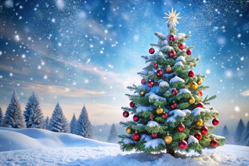 Snowy Christmas Tree Landscape Stock Illustration - Illustration of ...