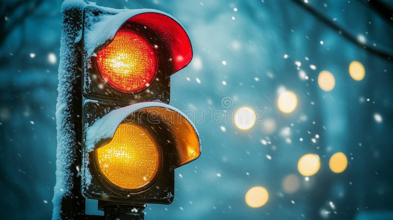 Snowy City Traffic Lights Creating a Magical Winter Scene Stock Photo ...