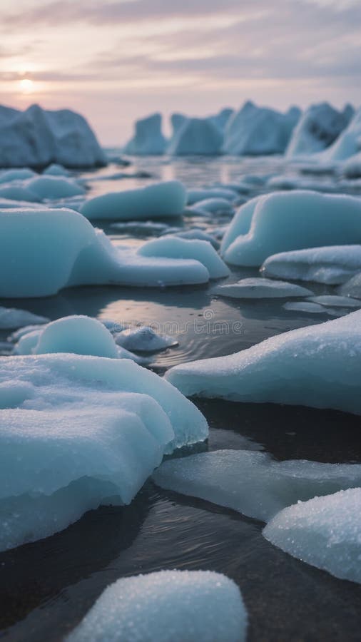 Snowy Coastline with Frozen Sea and Ice Formations. Stock Illustration ...