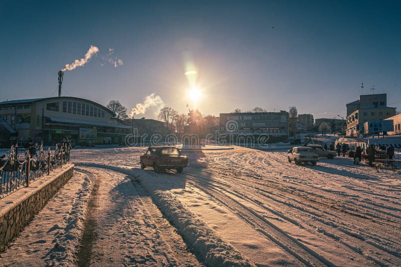Snowy cold town editorial photography. Image of bush - 234951747
