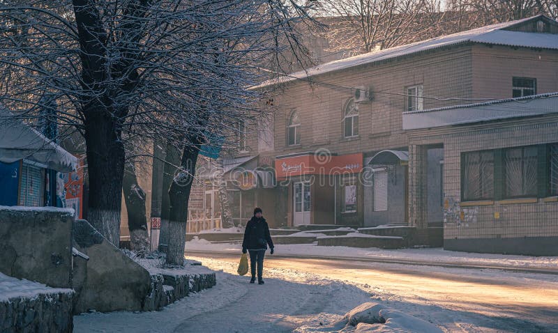 Snowy cold town editorial photo. Image of lamp, cold - 234951761