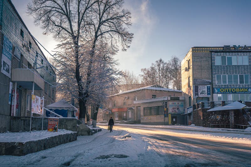 Snowy cold town editorial image. Image of road, winter - 234951765