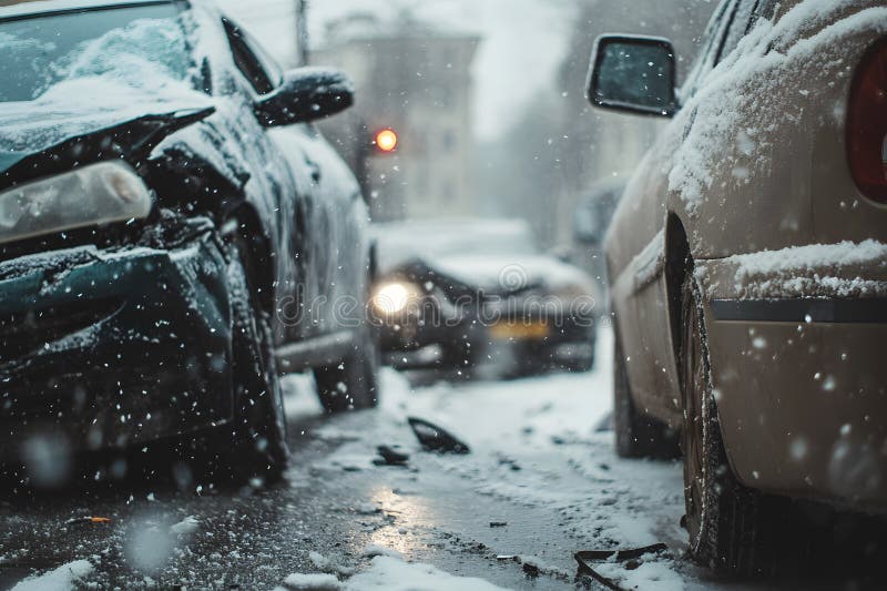Snowy Collision Scene stock image. Image of snowfall - 346334751