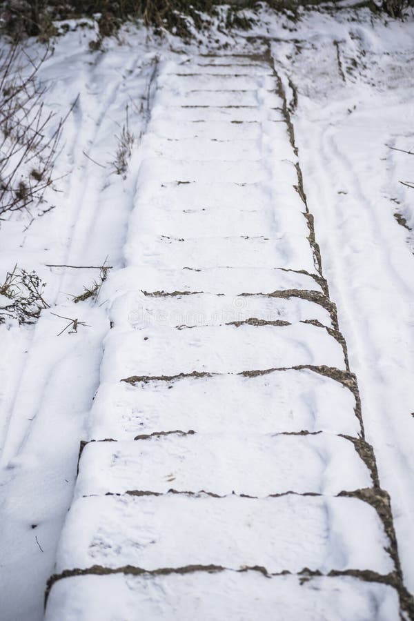 Snowy Concrete Stairs. There is Snow on the Stairs Stock Image - Image ...