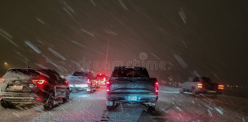 Snowy Conditations Highway Winter Driving Stock Image - Image of ...