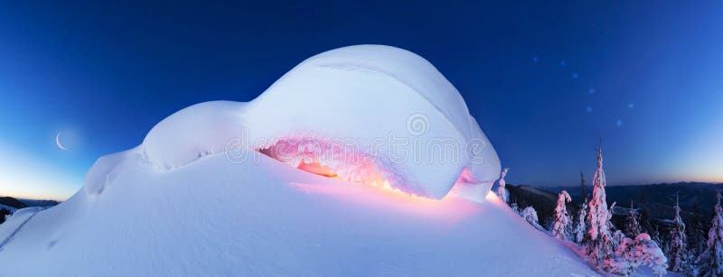 Snowy Cornice on the Mountain at Night Stock Image - Image of freeride ...