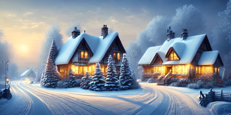Snowy Cottage in Winter, Generative AI Illustration Stock Illustration ...