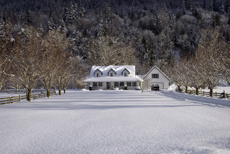 Snowy Country House stock photo. Image of open, fence - 7877016