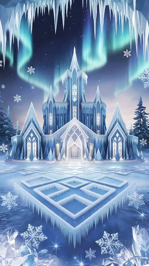 Snowy Courtyard with Frosted Winter Design Stock Illustration ...