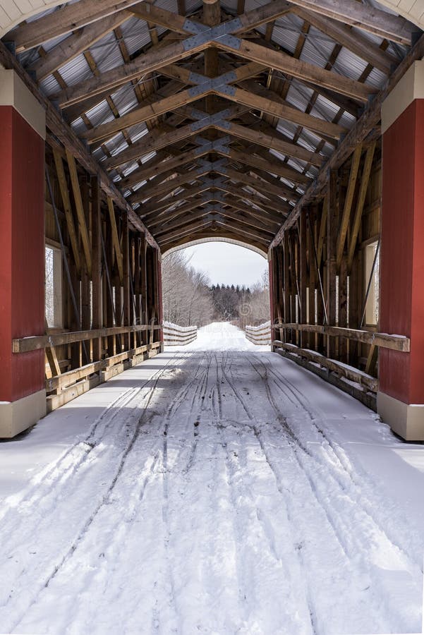 Snowy Covered Bridge - Eastern Ohio Stock Image - Image of ...