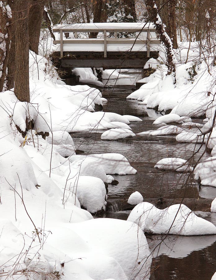 Snowy Creek and Bridge stock photo. Image of clean, snow - 28360544