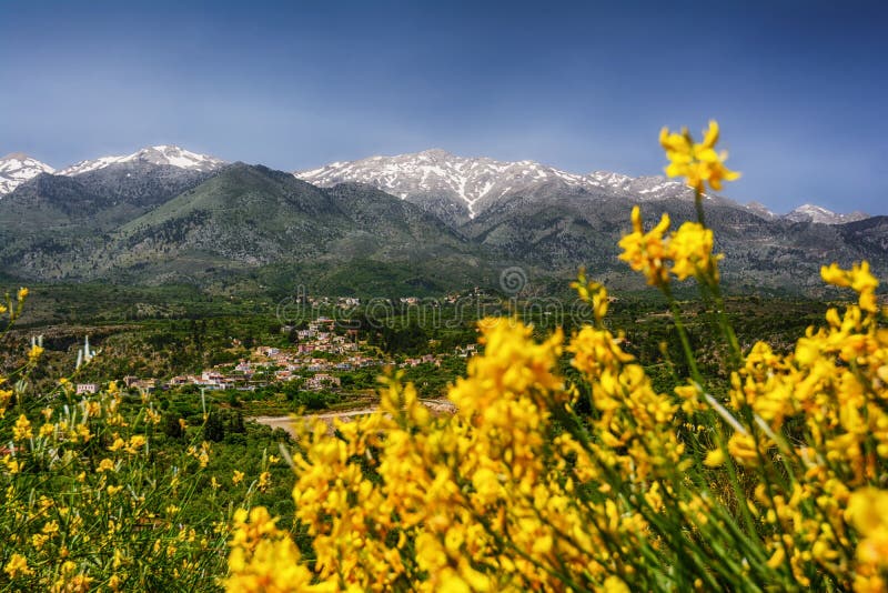 Snowy Cretan Mountains at Spring Time, Crete, Greece Stock Photo ...