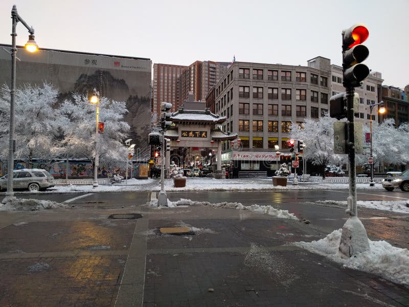 Snowy Day in Boston Chinatown Editorial Stock Image - Image of ...