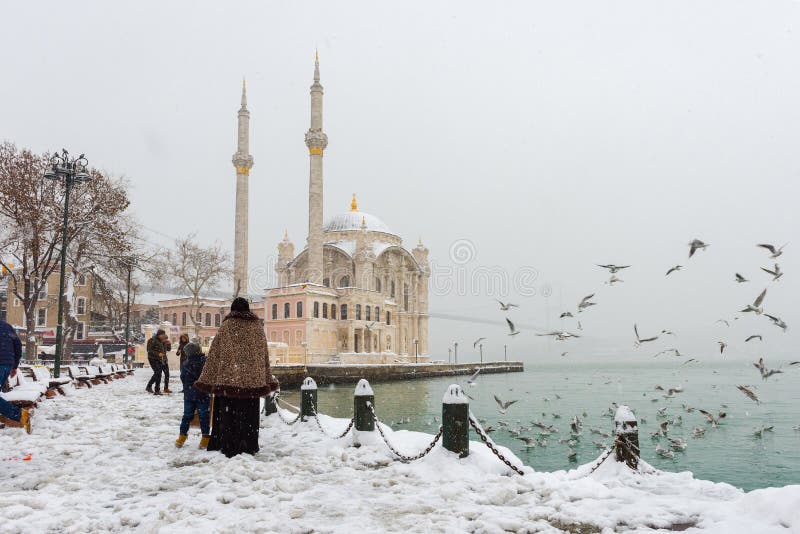 Snowy Day in Ortakoy, Istanbul, Turkey Stock Photo - Image of lights ...