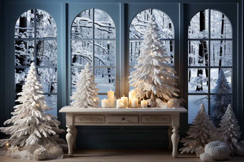 Snowy Decorated Christmas Tree Behind the Window Stock Image - Image of ...