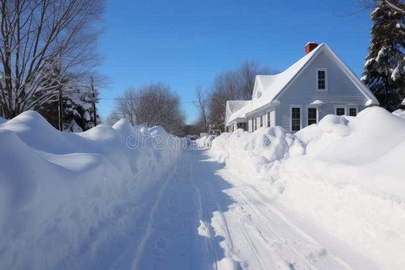 Snowy Driveway with Cleared Path and Piled Snow Stock Illustration ...