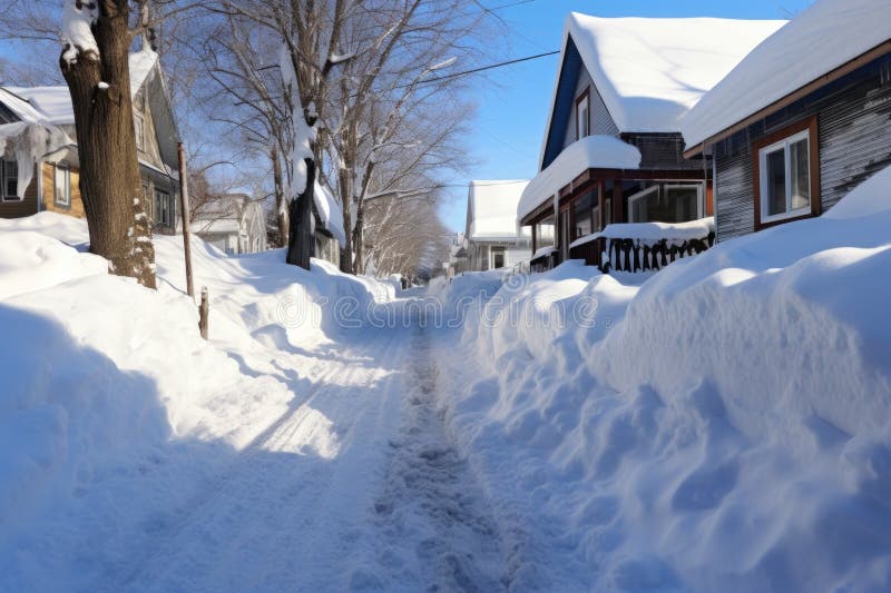 Snowy Driveway with Cleared Path and Piled Snow Stock Illustration ...