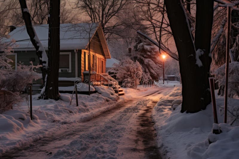 Snowy Driveway with Footsteps and Shovel Tracks Stock Illustration ...