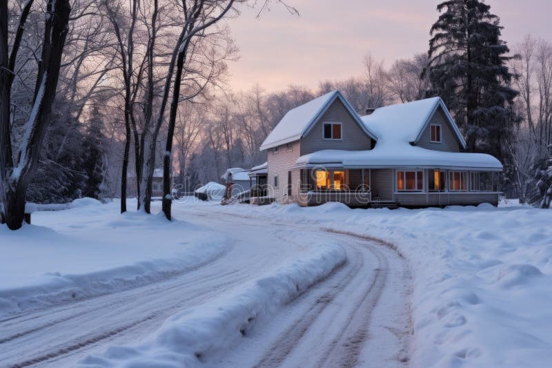 Snowy Driveway with Footsteps and Shovel Tracks Stock Illustration ...